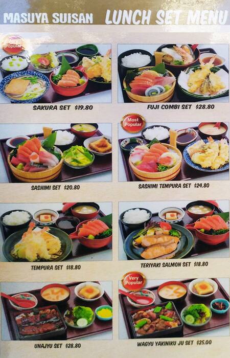 Menu at Masuya Suisan restaurant, Haymarket