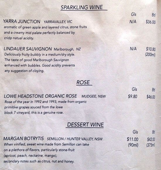 Menu at Masuya Suisan restaurant, Sydney