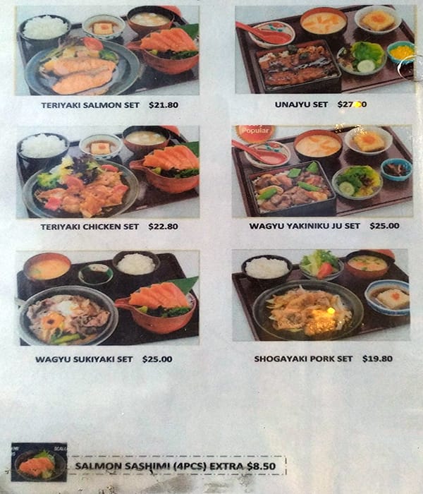 Menu at Masuya Suisan restaurant, Haymarket