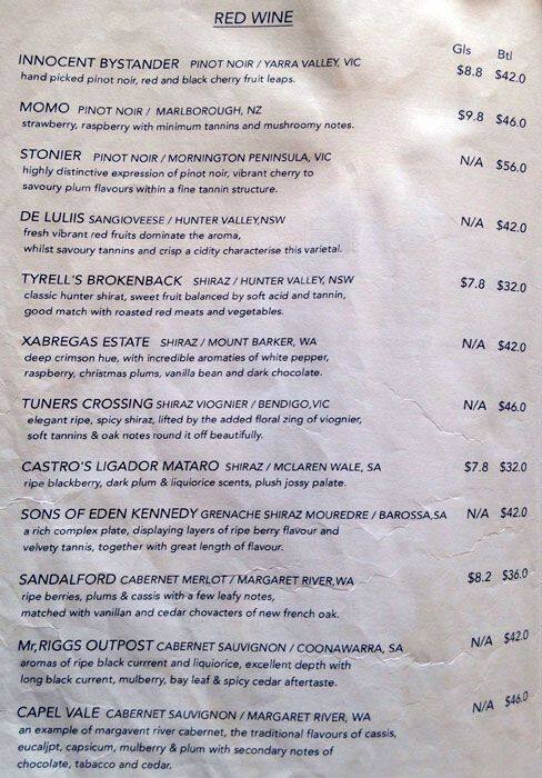 Menu at Masuya Suisan restaurant, Sydney