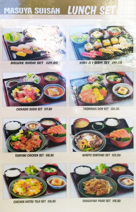 Menu at Masuya Suisan restaurant, Haymarket