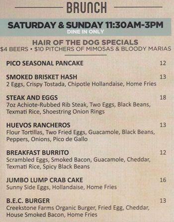 Menu at Pico pub & bar, New York City, 419 Beach 129th St