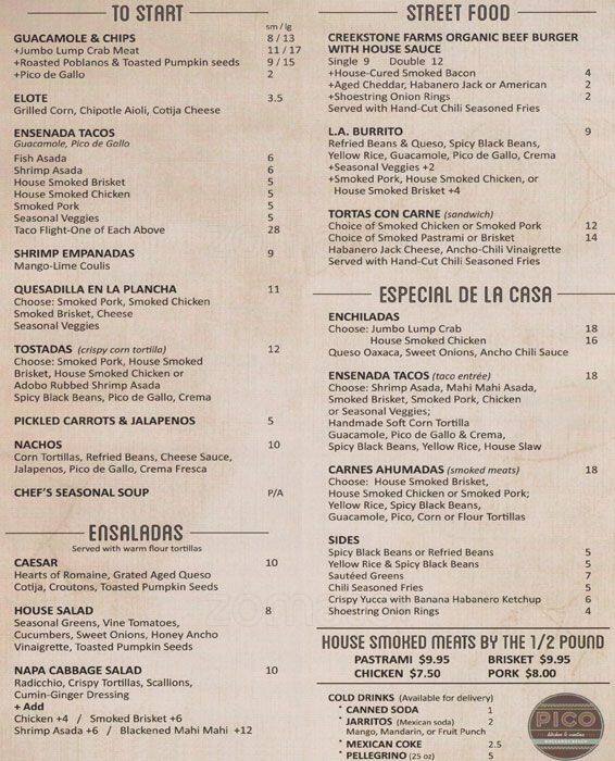Menu at Pico pub & bar, New York City, 419 Beach 129th St