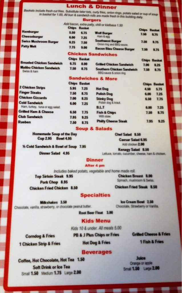 Menu at Pappy's Greasy Spoon cafe, Canby