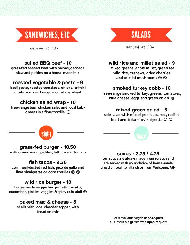 Menu at Common Roots Cafe, Minneapolis