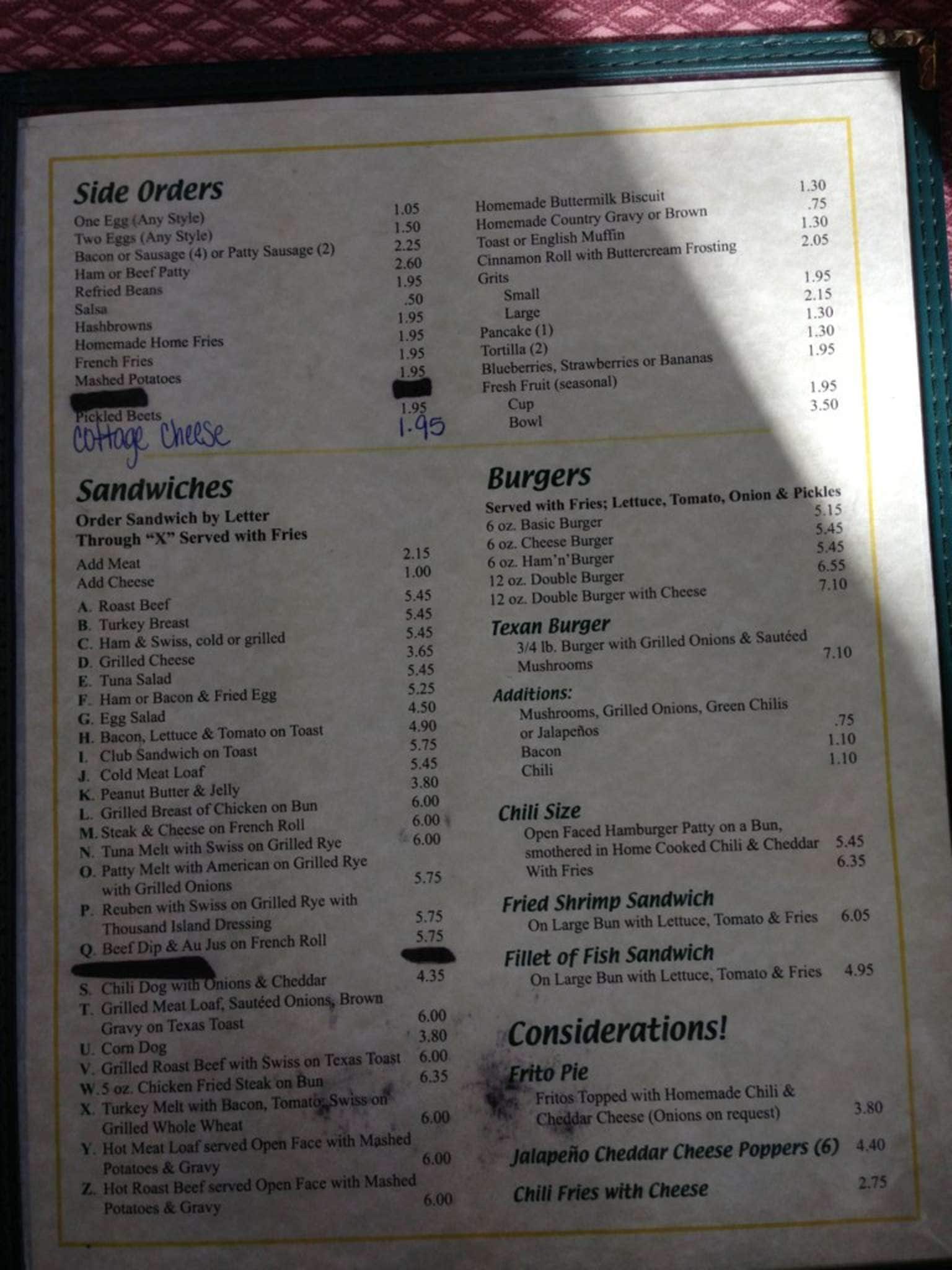 Menu at Union Station Diner restaurant, New Braunfels