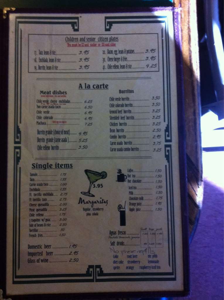 Menu at Castillo's Mexican Food restaurant, Fresno, E Ventura Ave