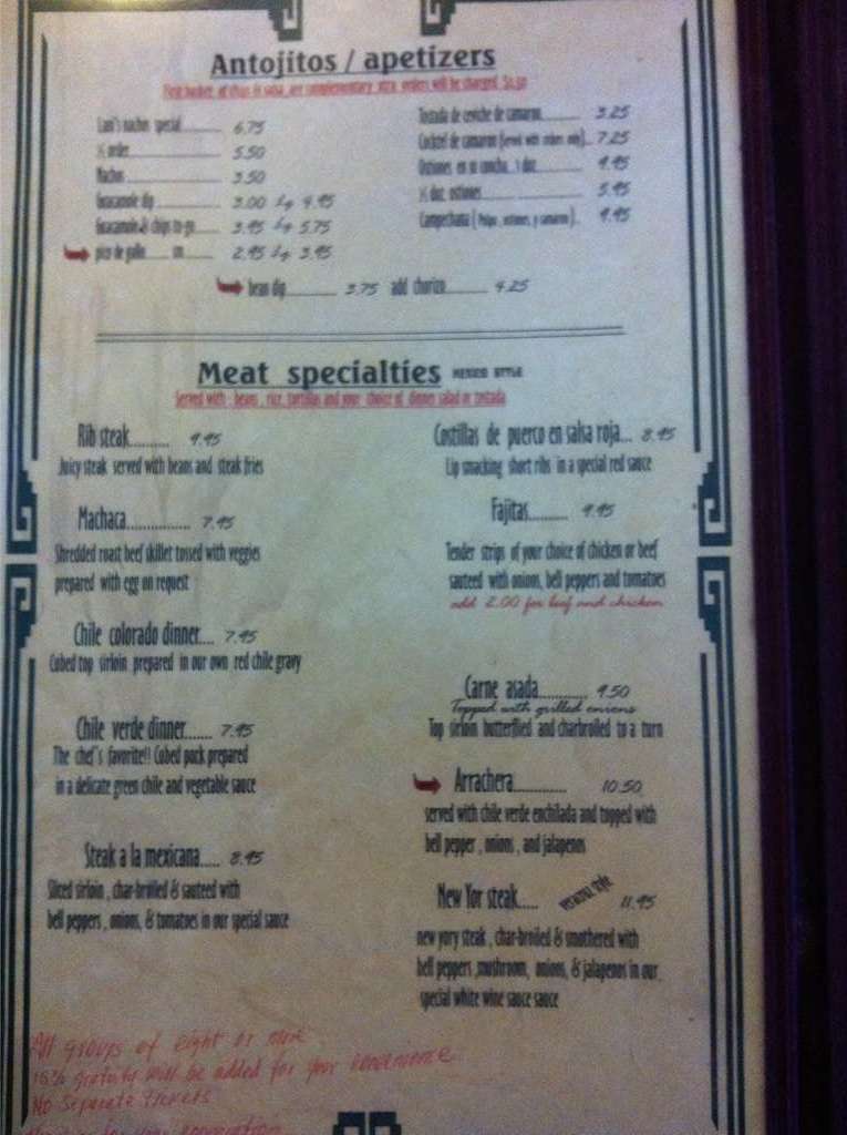 Menu at Castillo's Mexican Food restaurant, Fresno, E Ventura Ave