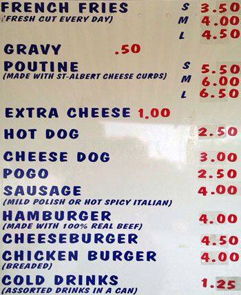 Menu at Tommy's Chip Wagon restaurant, Ottawa