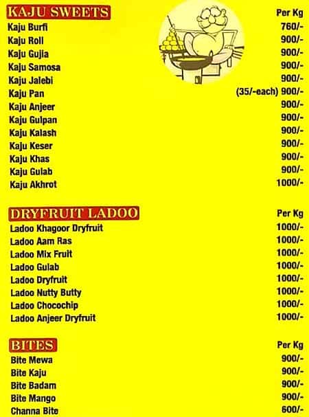 Menu of Moti Sweets, Malviya Nagar, New Delhi