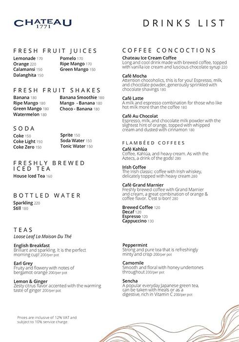 Menu at Chateau 1771 restaurant, Taguig, One Bonifacio High Street