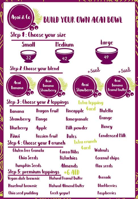 Menu at Acai and Co, Abu Dhabi