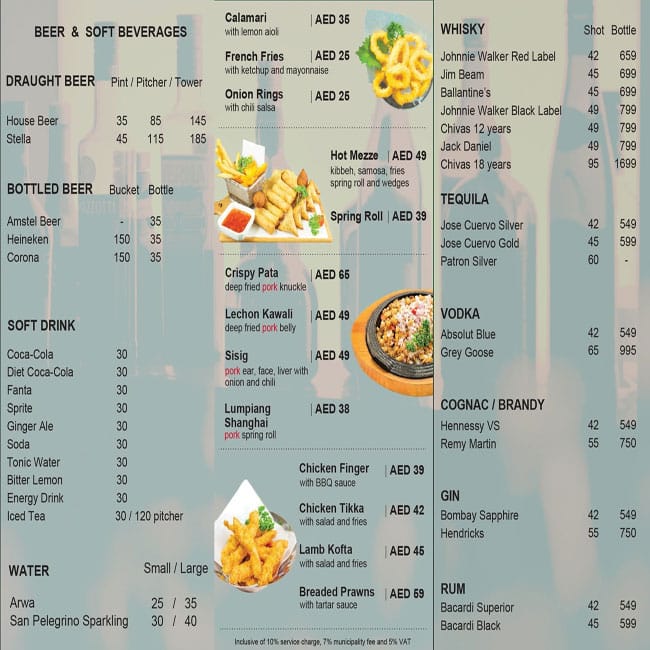 Menu at Makati Comedy Bar - Asiana Hotel, Dubai