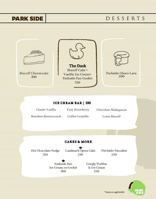 Menu of Parkside, Mall Road, Kanpur