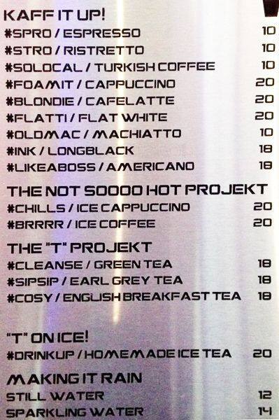 Menu at Kaffeine Projekt cafe, Dubai