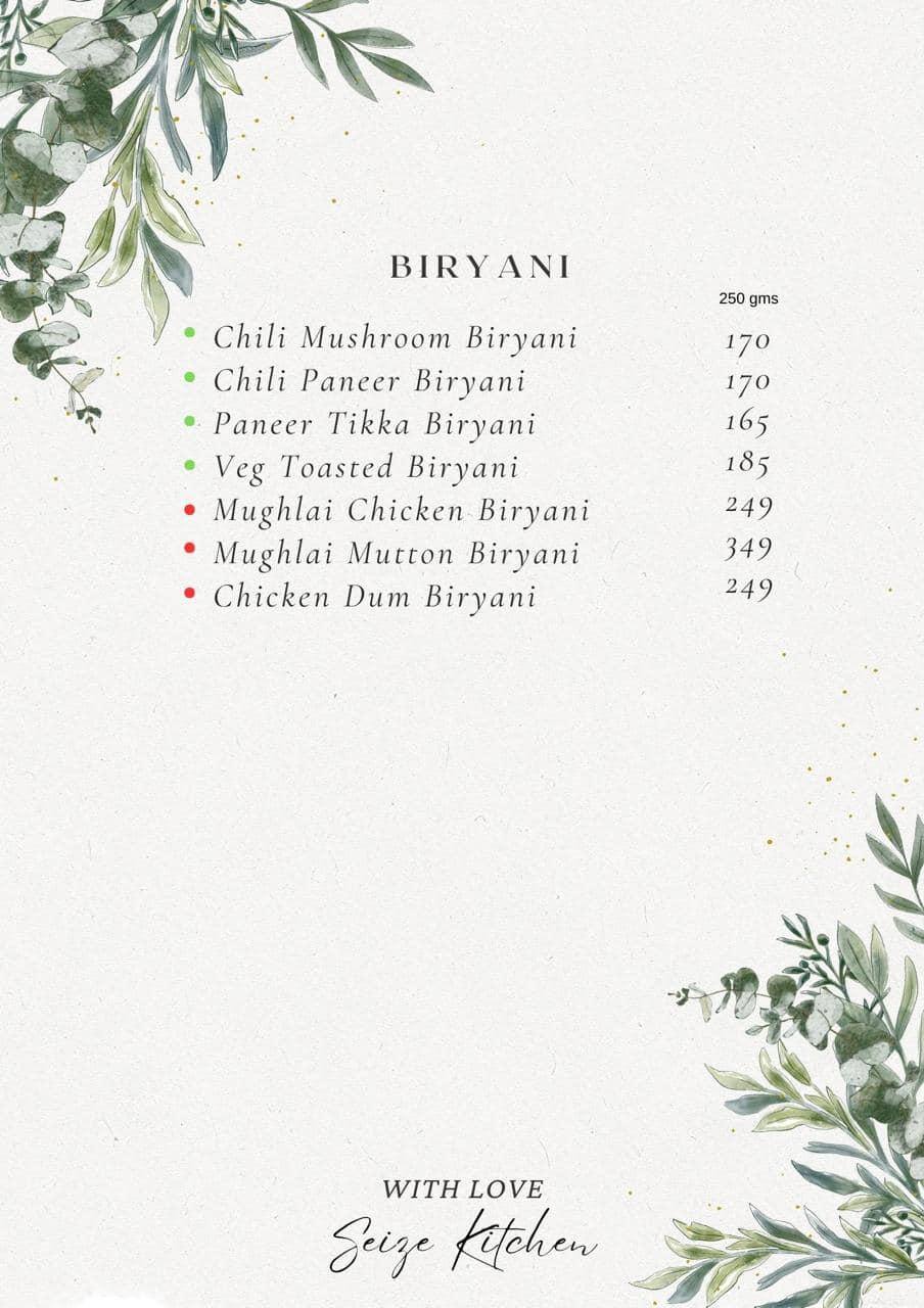 Menu of Seize Restaurant, Vaishali, Ghaziabad