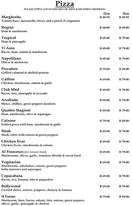 Menu at Il Forno Mediteranean Family Restaurant, New Redruth