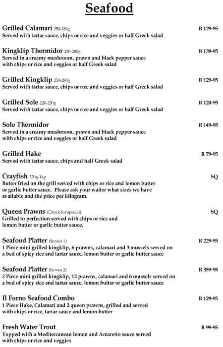 Menu at Il Forno Mediteranean Family Restaurant, New Redruth