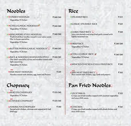Menu at BERCOS, GAUR CITY MALL, Greater Noida