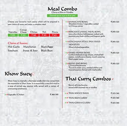Menu at BERCOS, GAUR CITY MALL, Greater Noida