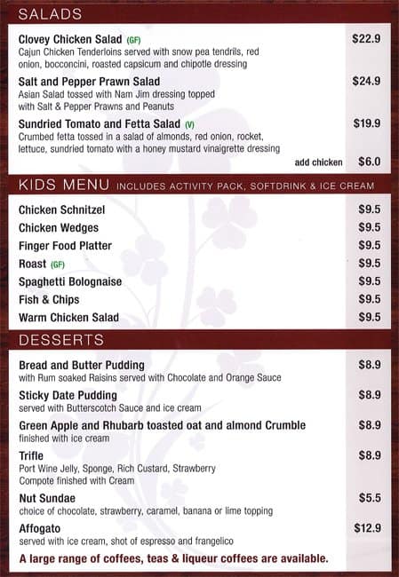 Menu at Clovercrest Hotel pub & bar, Para Vista