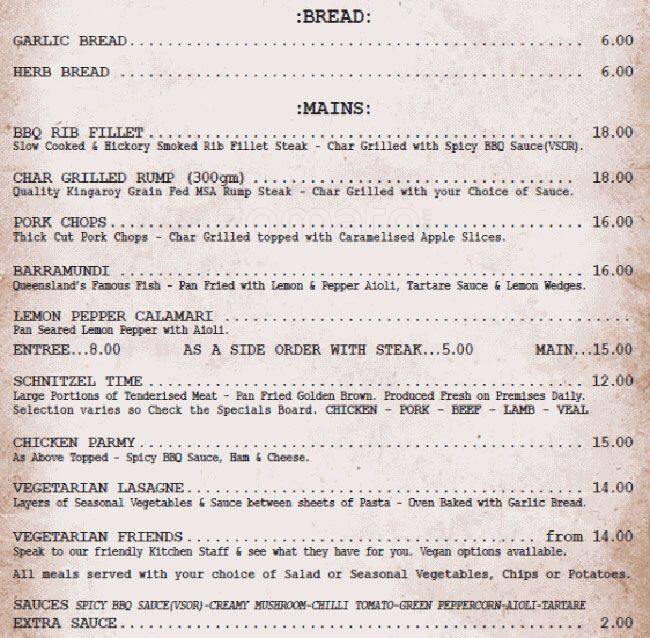 Menu at The Underdog Pub Co, Brisbane City