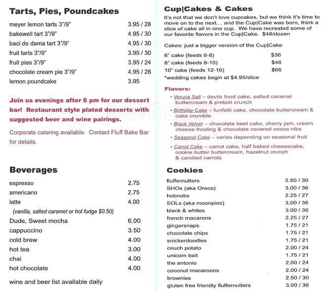 Menu at Fluff Bake Bar, Houston, 314 Gray St