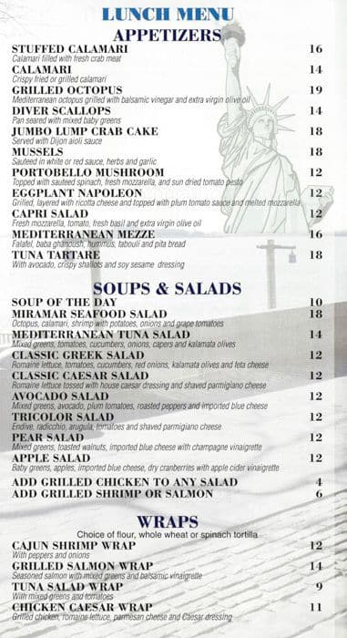 Menu at Miramar restaurant, New York City