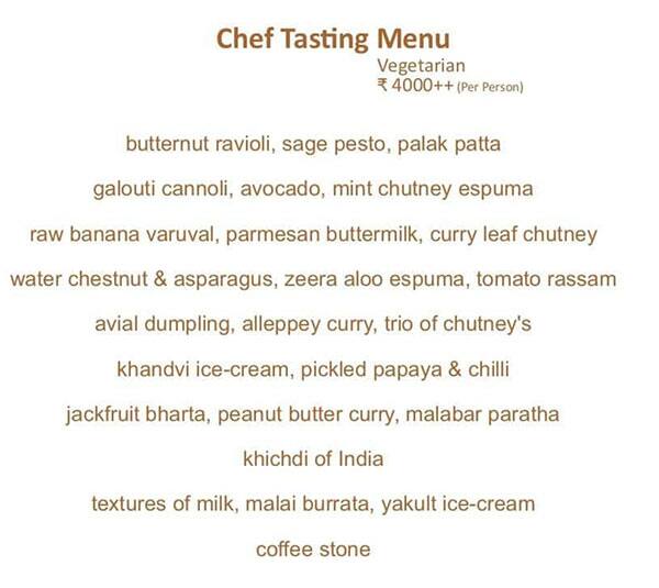 Menu of Trèsind, Bandra Kurla Complex, Mumbai