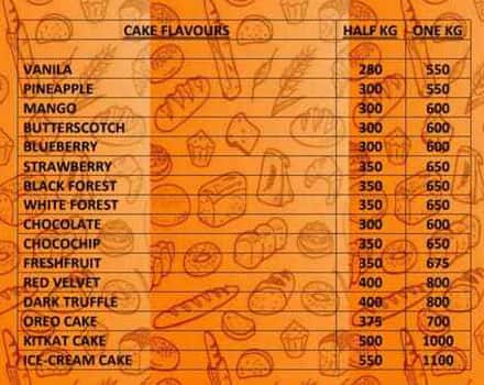 Menu at The Golden Bakery, Lucknow
