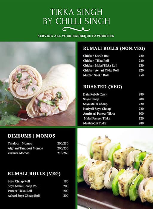 Menu of Tikka Singh, Green Park, New Delhi