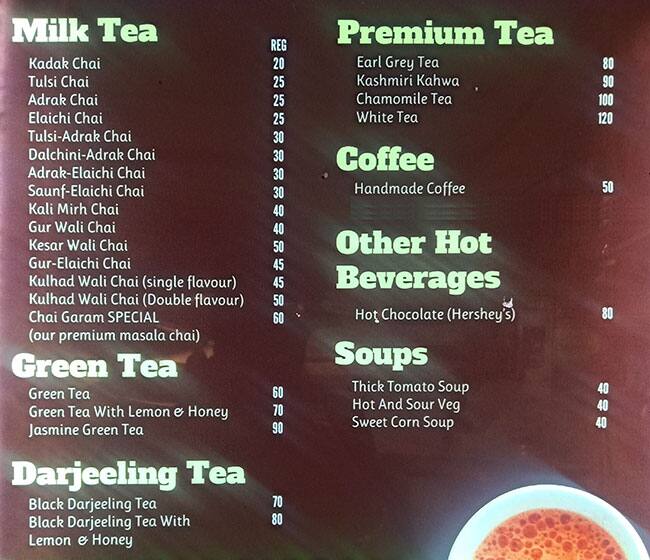 Menu of Chai Garam, Udyog Vihar, Gurgaon