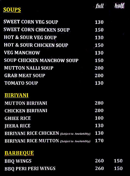 Menu of Ammaiyar Restaurant, Ulsoor, Bangalore