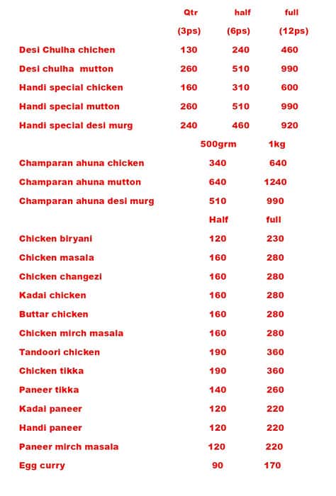 Menu of Champaran Handi Meat House, Gomti Nagar, Lucknow