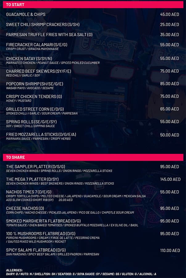 Menu of Triple 7, Business Bay, Dubai