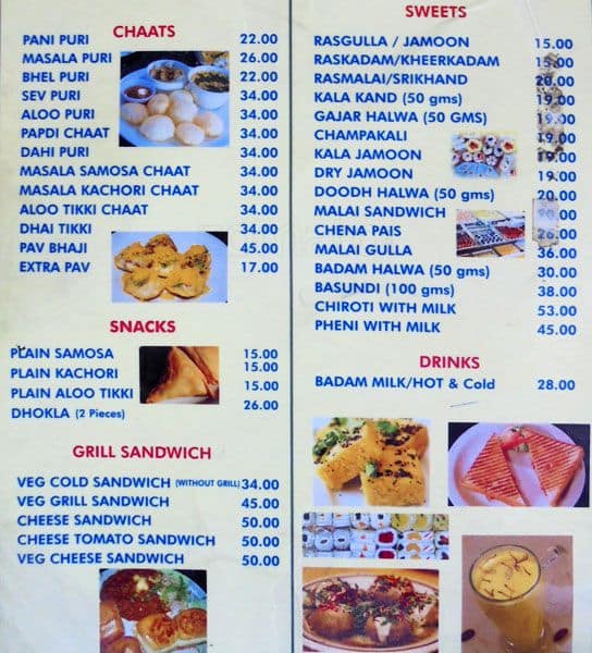 Menu at Kanti Sweets, Bengaluru, 4/1