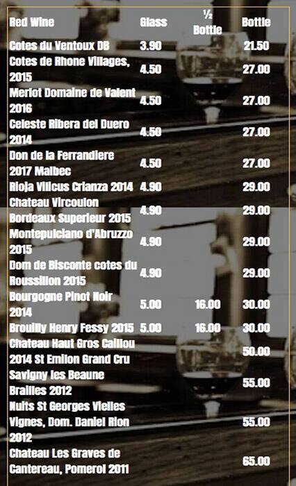 Menu at The French House pub & bar, London, 49 Dean St