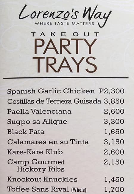 Menu at Lorenzo's Way restaurant, Makati, Greenbelt