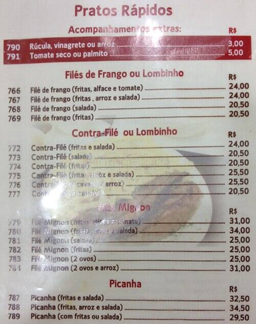 Menu at Padaria Fazenda dos Pães, São Paulo