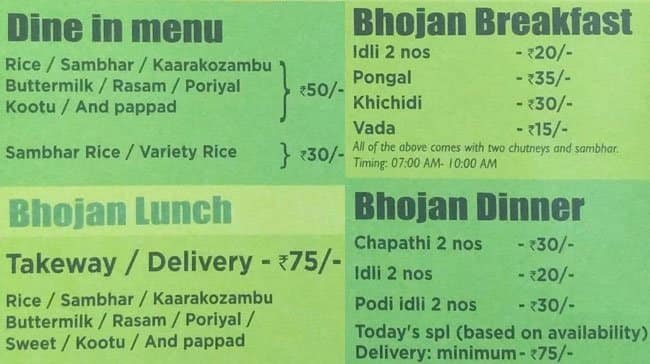 Bhojan Express Menu, Menu for Bhojan Express, T. Nagar, Chennai - Zomato