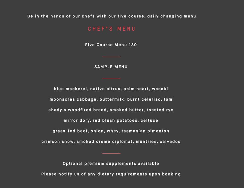 Menu at Firedoor Restaurant, Surry Hills