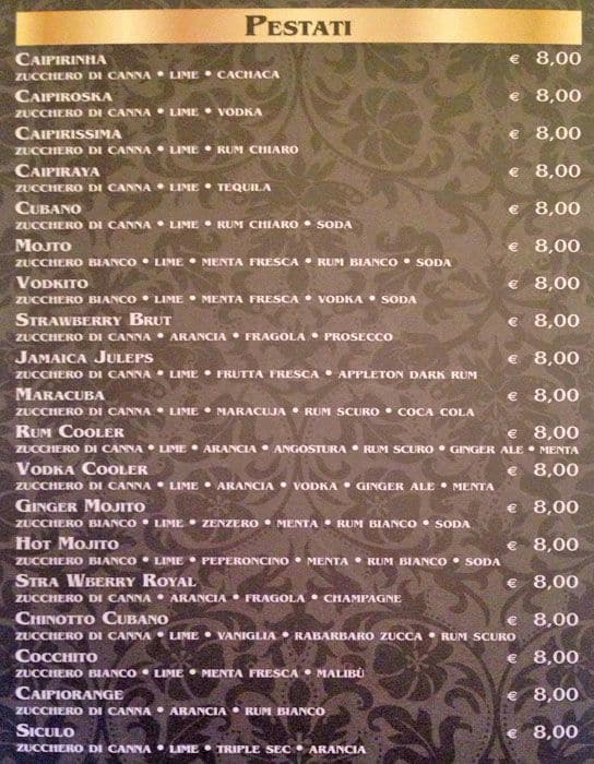 Menu at Batik pub & bar, Milan, Viale Umbria 64