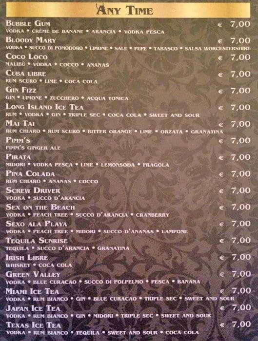 Menu da Batik pub & bar, Milano, Viale Umbria 64