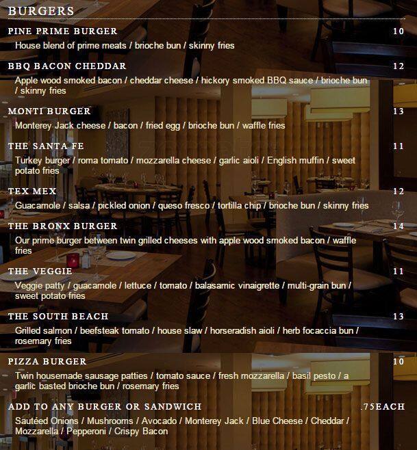 Menu at Pine Bar & Grill, New Rochelle