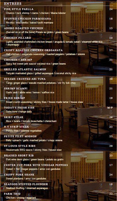 Menu at Pine Bar & Grill, New Rochelle