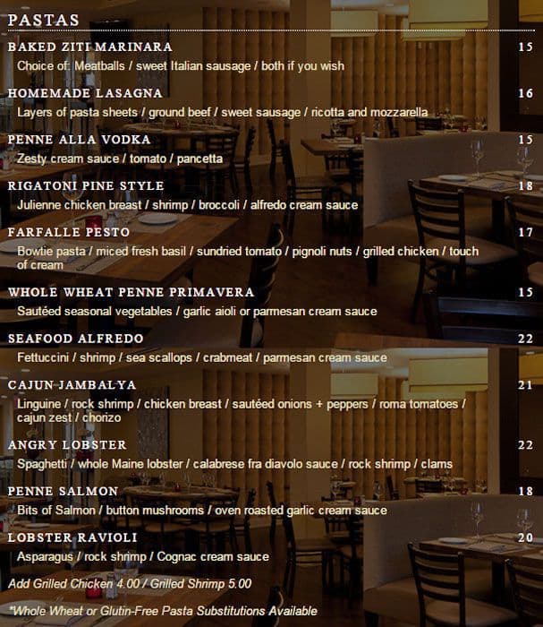 Menu at Pine Bar & Grill, New Rochelle