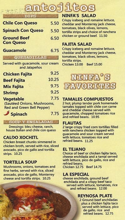 Ninfas Mexican Menu Menu For Ninfas Mexican Memorial Houston Urbanspoonzomato