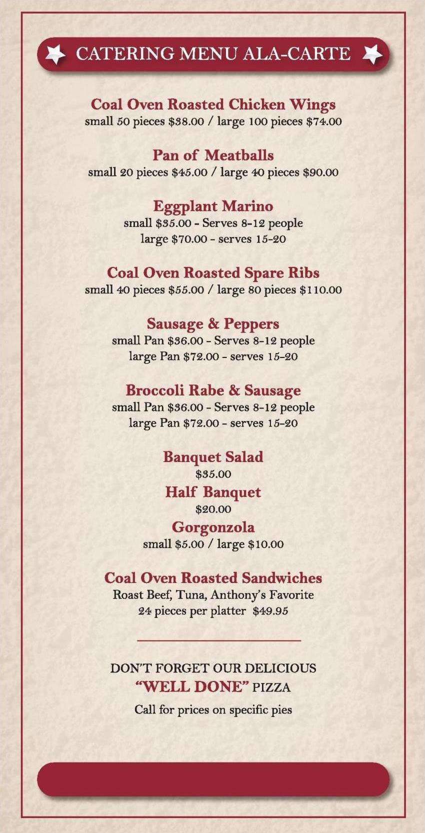 Menu at Anthony's Coal Fired Pizza pizzeria, Coral Gables, Ponce de Leon