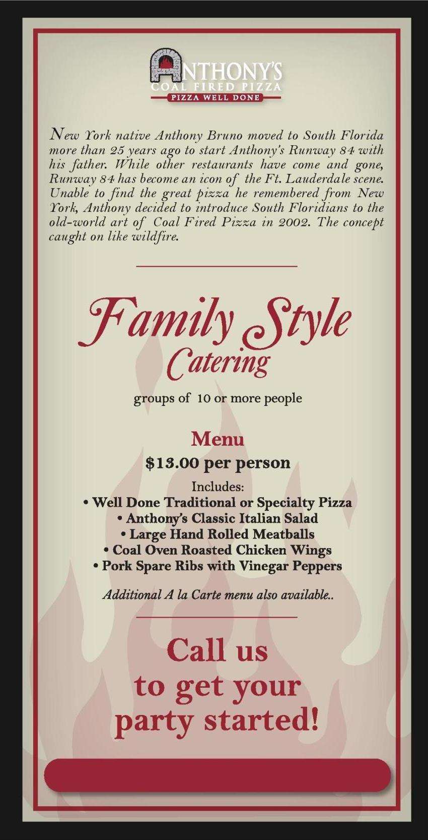 Menu at Anthony's Coal Fired Pizza pizzeria, Coral Gables, Ponce de Leon