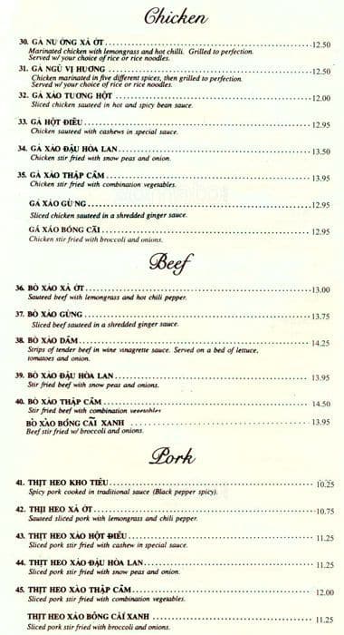 Menu at Kim Ba Vietnamese Cuisine restaurant, Aurora